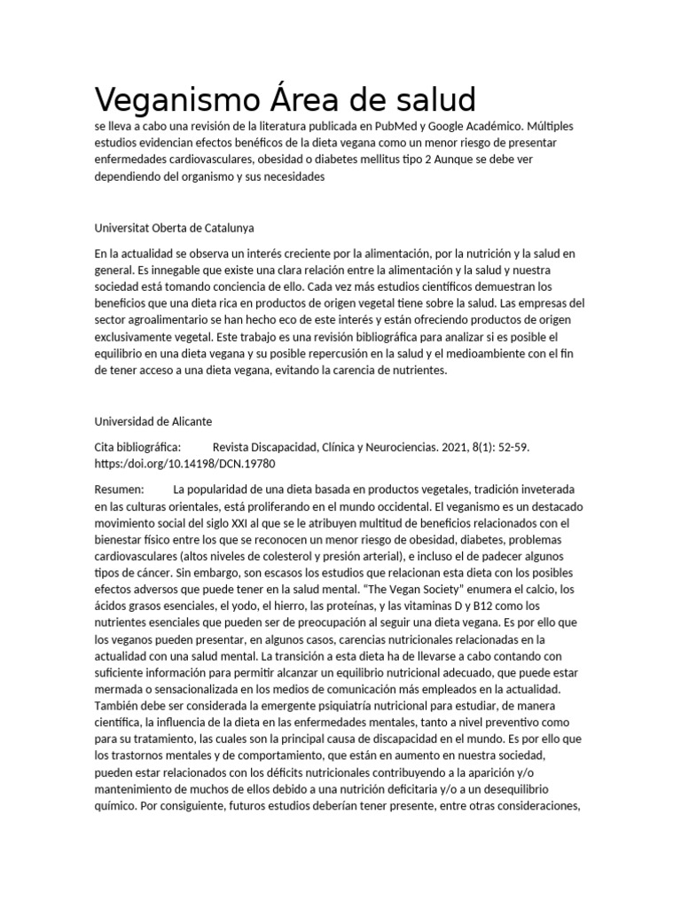 Veganismo Área de Salud | PDF | Dieta | Nutrición