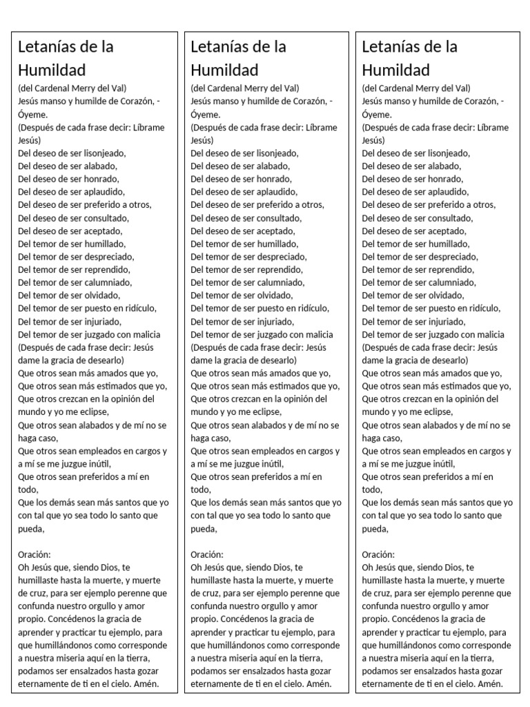 Letanías de la Humildad de Merry del Val | PDF | Oración | Creencia ...