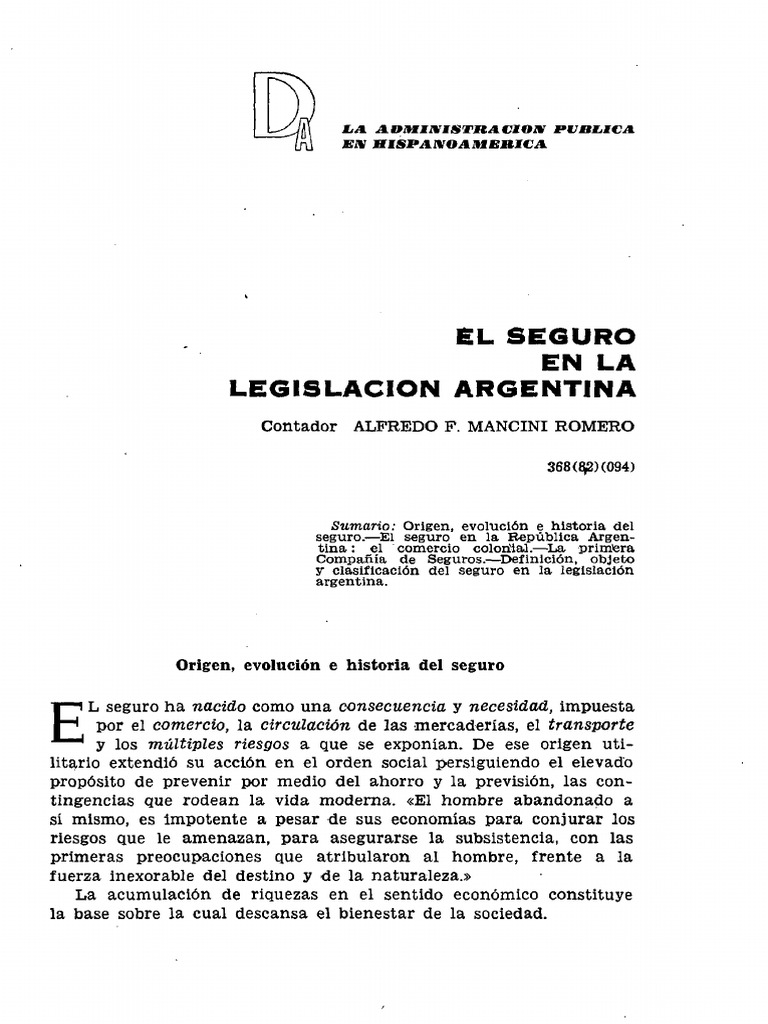 El Seguro en La Legislación Arg | PDF | Seguro | Póliza de seguros