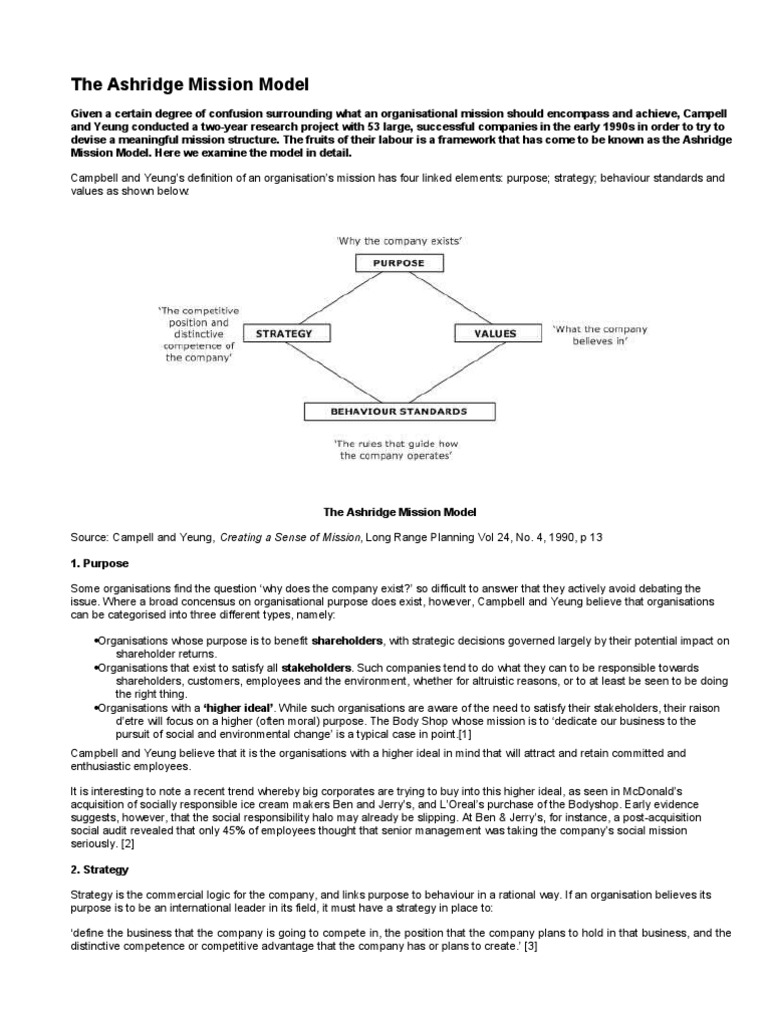 Understanding the Ashridge Mission Model | PDF | Value (Ethics) | Retail