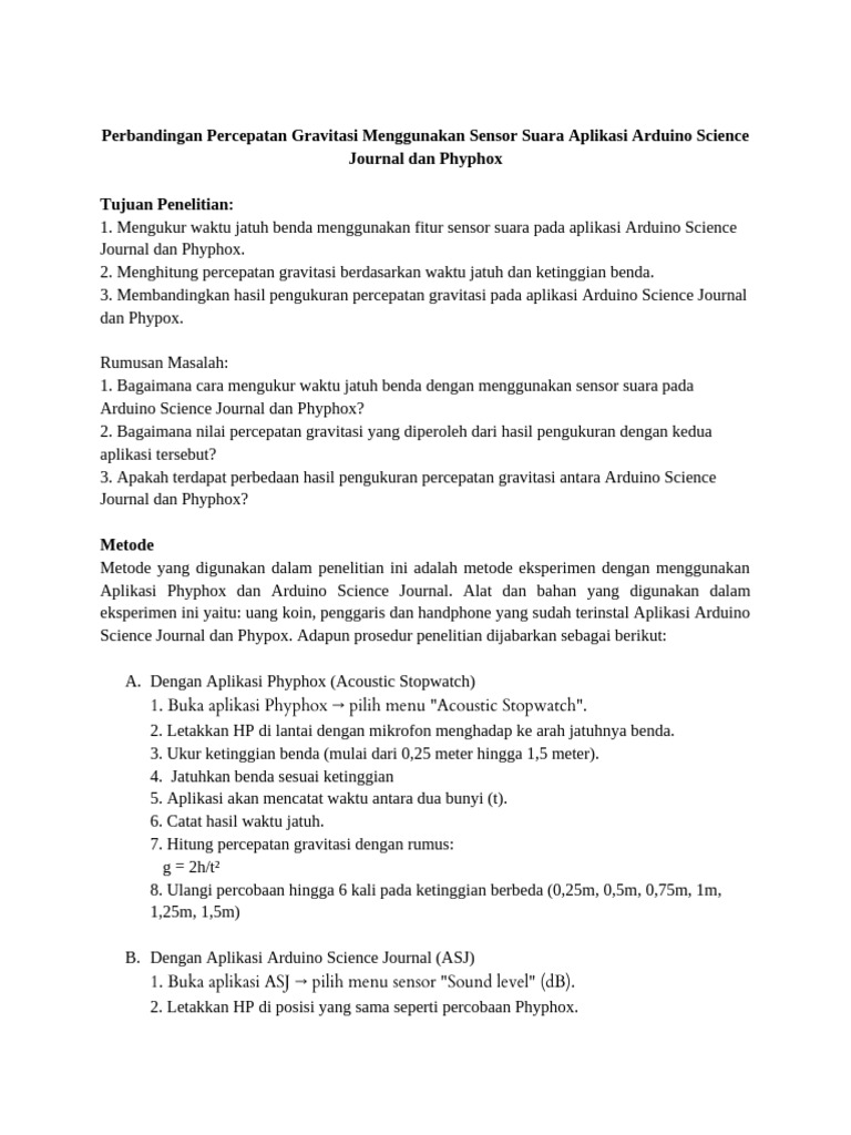 Perbandingan Gravitasi: Arduino vs Phyphox | PDF