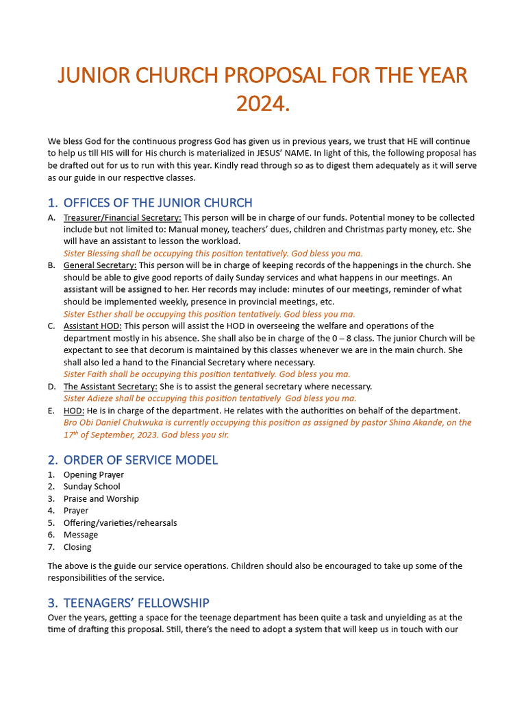 Junior Church Goals 2024 | PDF | Prayer