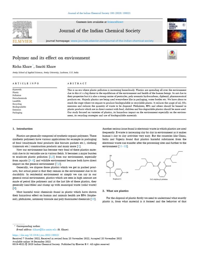 Polymer and Its Effect On Environment - Khare 2023 | PDF | Plastic ...