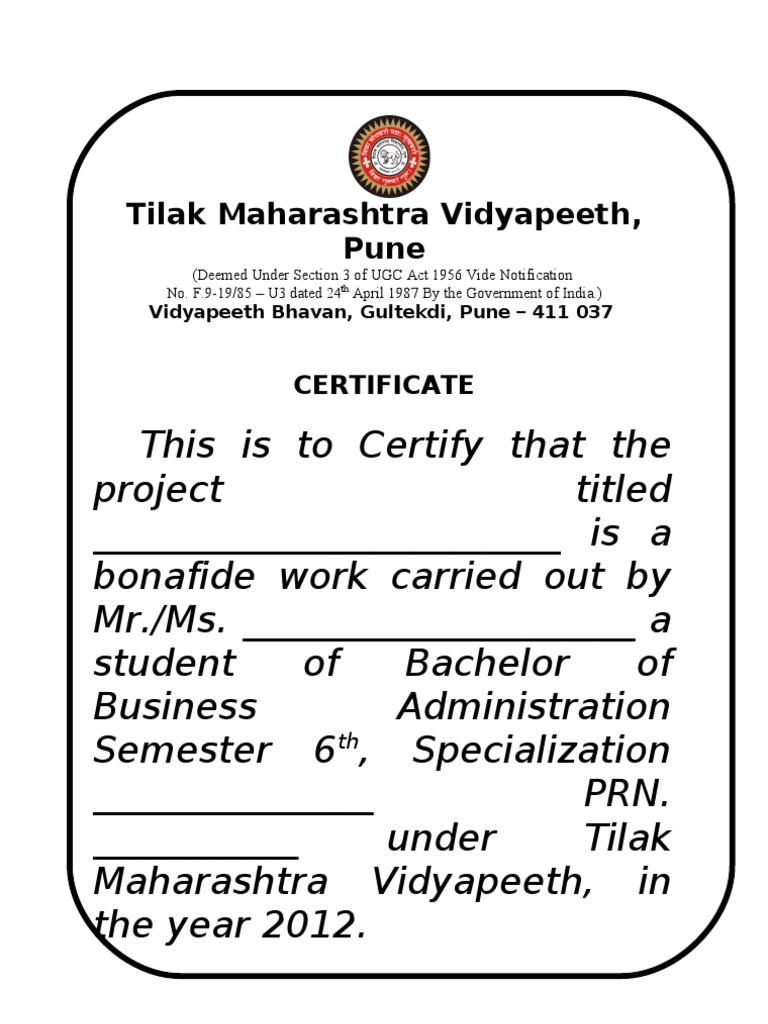 Bba Project Certificatesqw | Academic Degree | Titles
