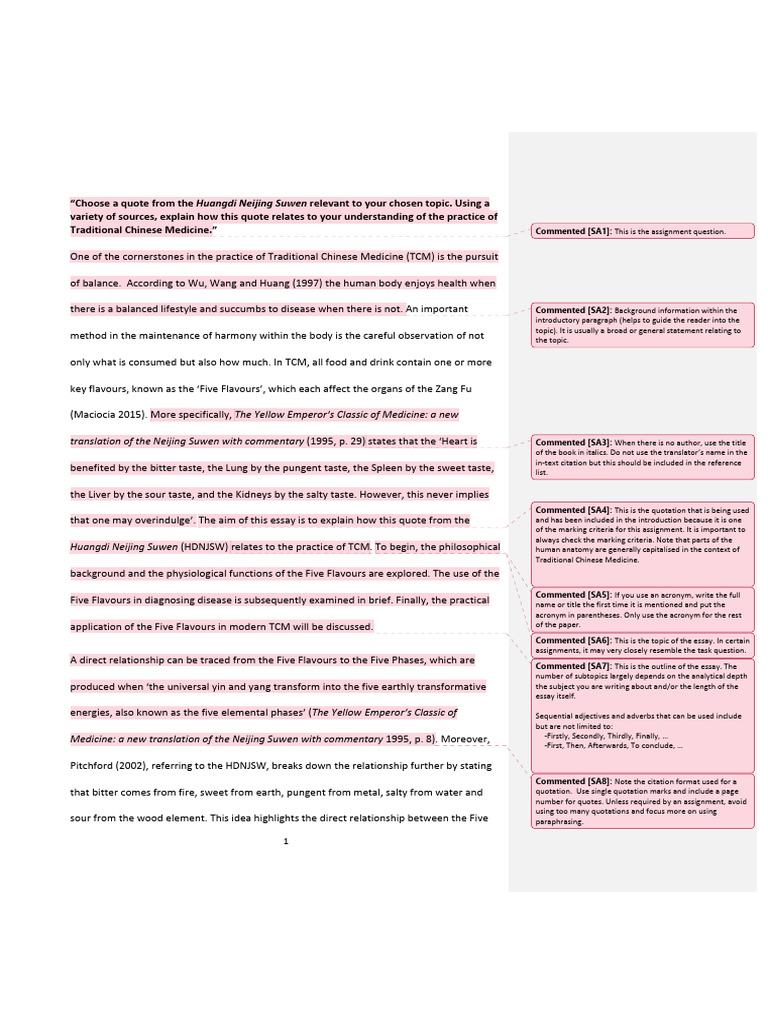 Traditional Chinese Medicine Annotated Sample Essay | PDF | Traditional ...