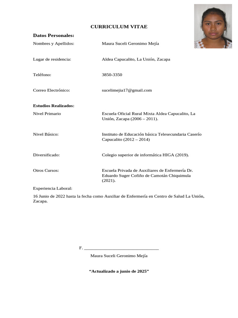 Currículum Vitae de Maura Suceli Mejía | PDF