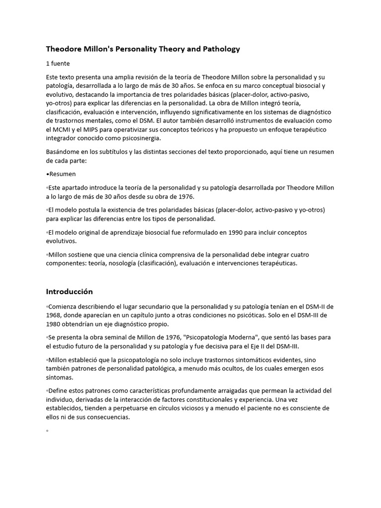Semana 2 - Theodore Millon's Personality Theory and Pathology | PDF ...
