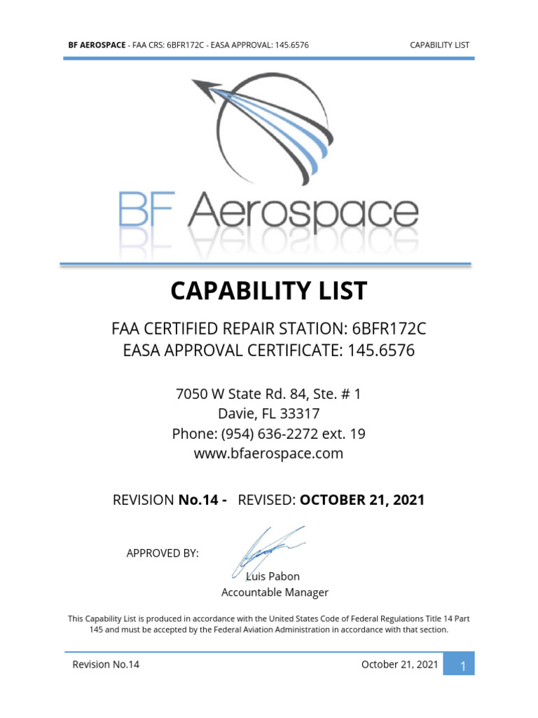 BF-AEROSPACE-CAPABILITY-REV.-14 | PDF | Aerospace | Aviation