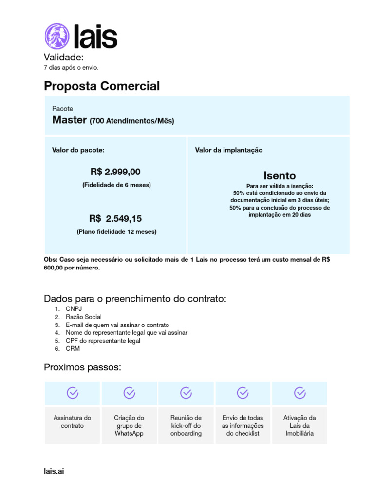 Proposta Lais 700 Atendimentos | PDF