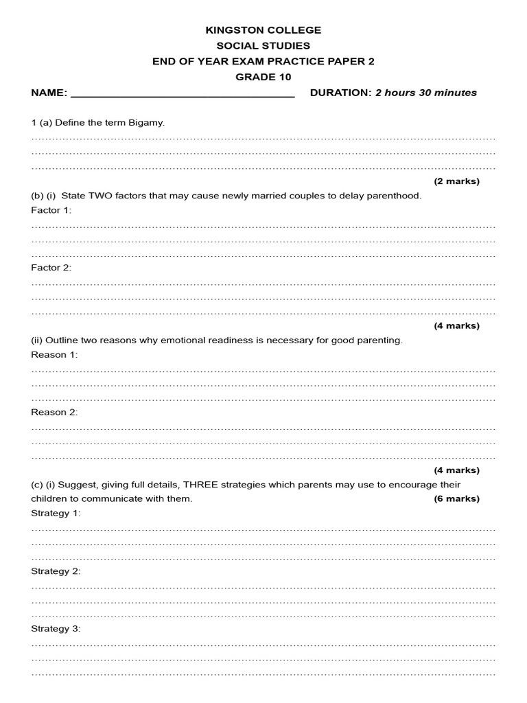 Social Studies End of Year Exam Practice G 10 | PDF | Social Psychology ...