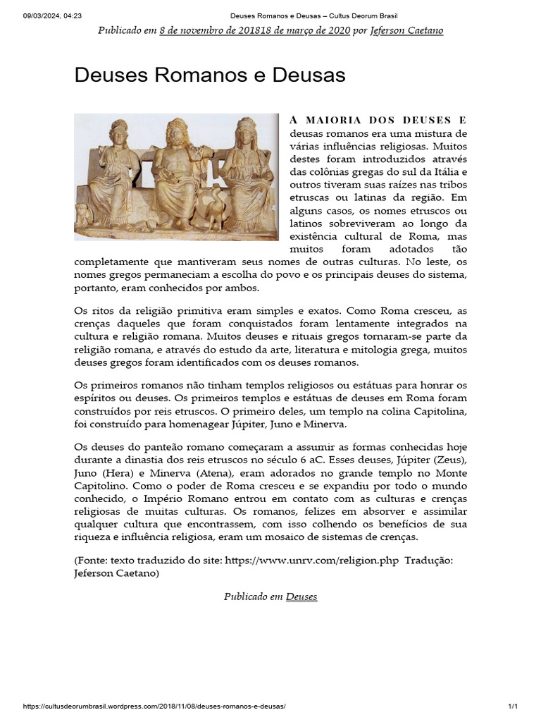 Deuses Romanos e Deusas - Cultus Deorum Brasil | PDF | Roma Antiga ...