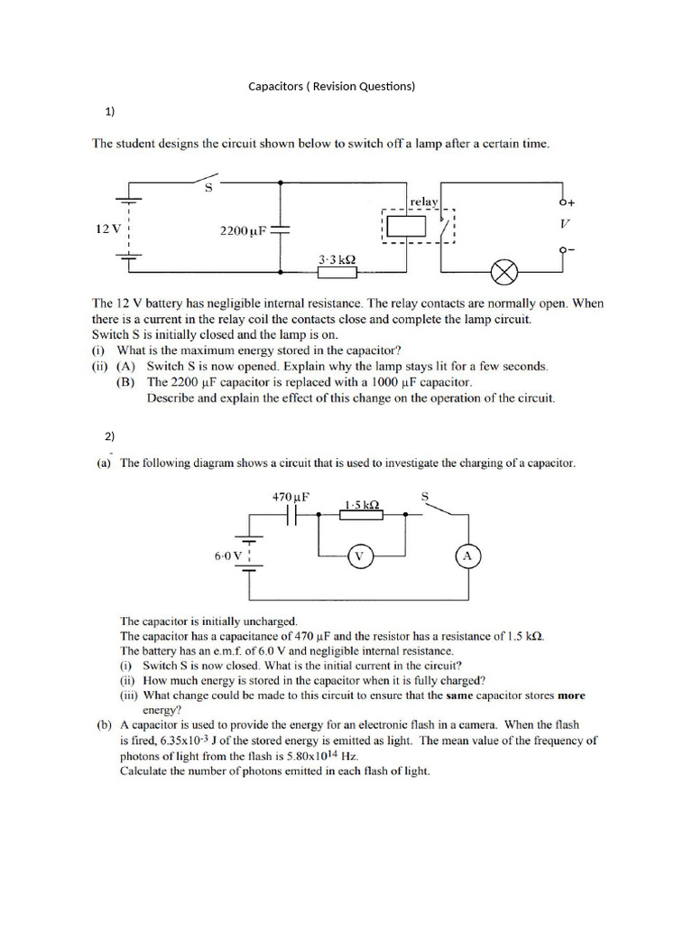 Capacitors Past Paper Questions | PDF