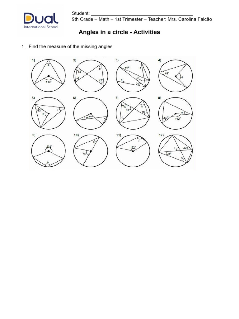 Angles in A Circle Activities | PDF
