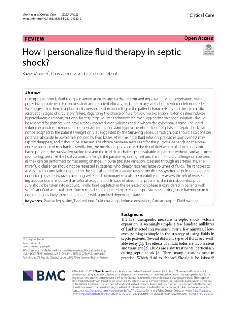 Fluid Therapy in Septic Shock 2023 | PDF