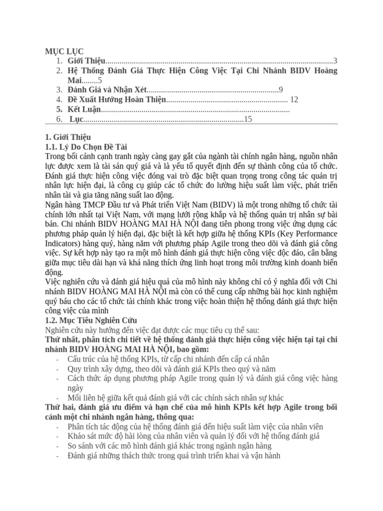 Đánh Giá Thực Hiện Cv Bidv Hoàng Mai Deep Clau | PDF