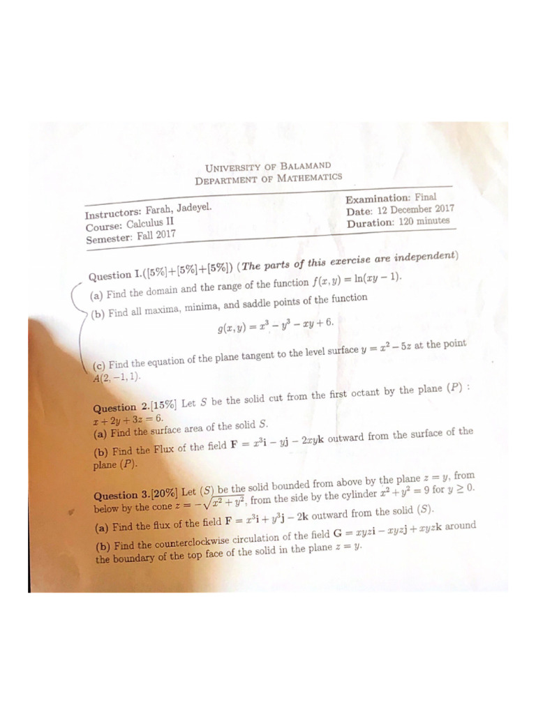 12 Dec 17 Calculus II Final | PDF