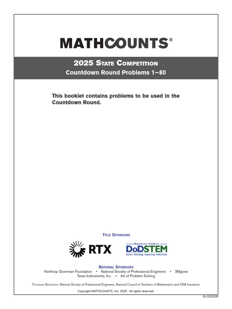 2025 MATHCOUNTS Countdown Problems | PDF | Numbers | Mathematical Concepts
