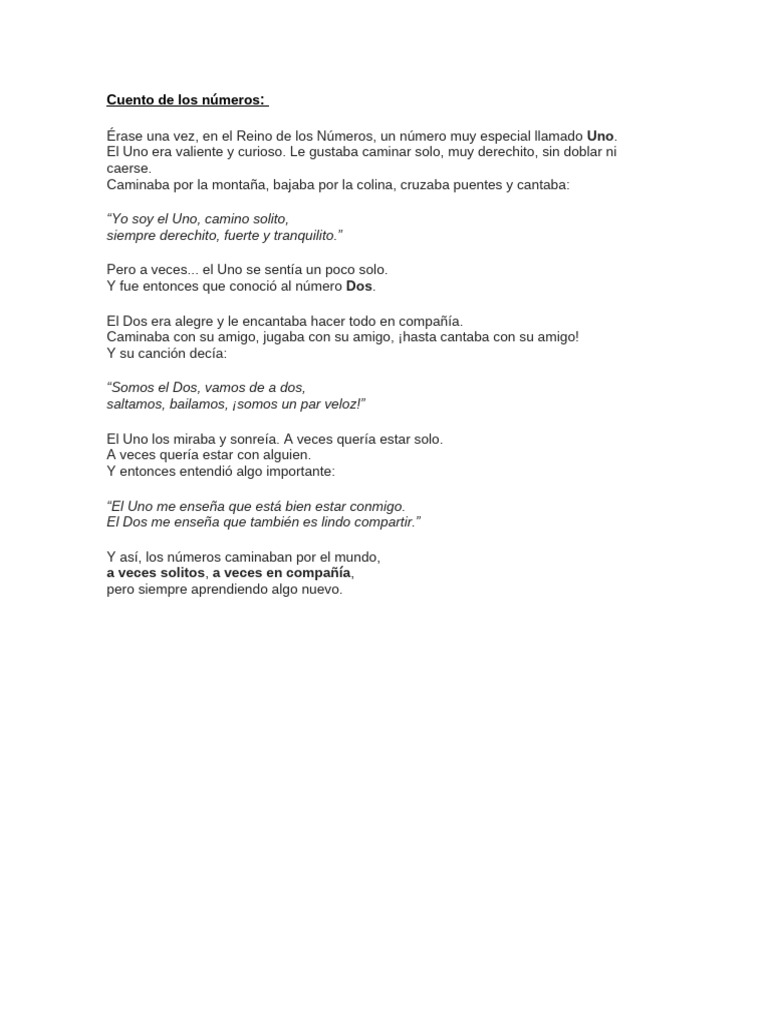 Cuento de los Números para Niños | PDF