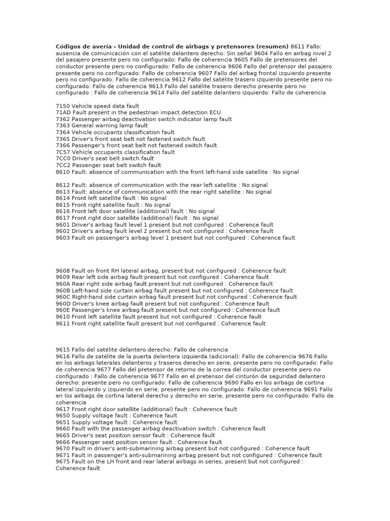 Citroën C6 Error Codes | PDF | Airbag | Altoparlante