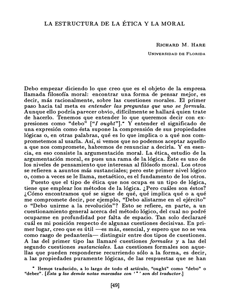 La Estructura de La Ética y La Moral - Richard M. Hare | PDF ...
