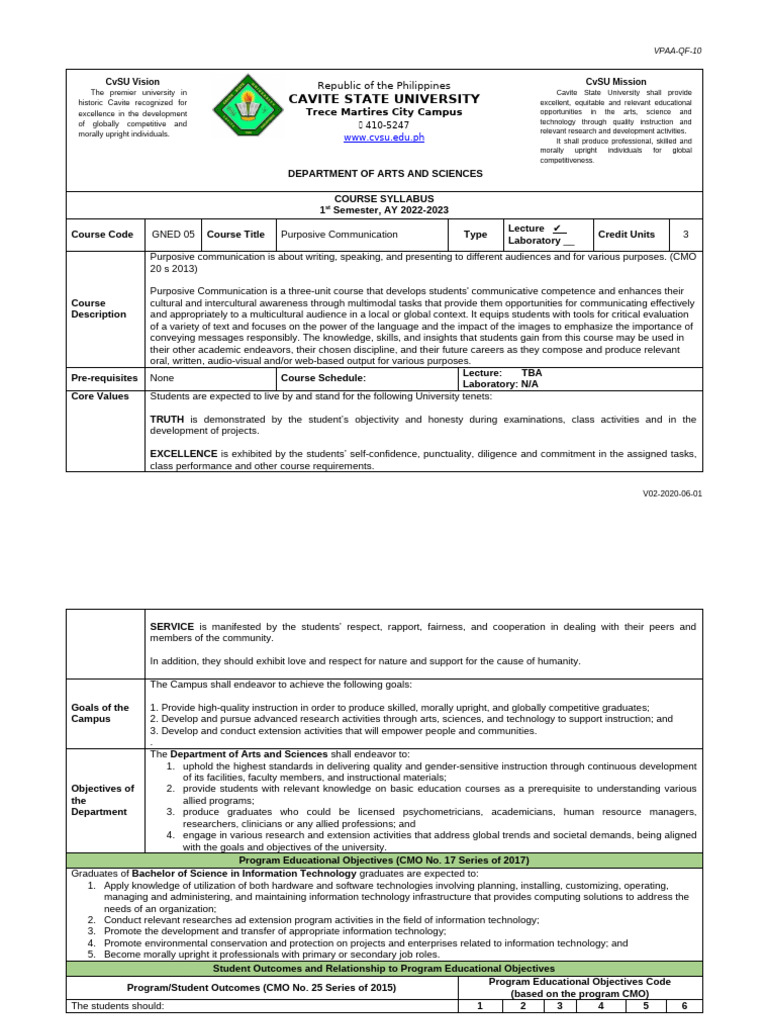 Purposive Syllabus (Edited2) | PDF | Communication | Microsoft Power Point