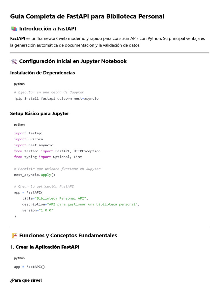 Guía Completa de FastAPI para Biblioteca Personal | PDF | Python (lenguaje de programación ...