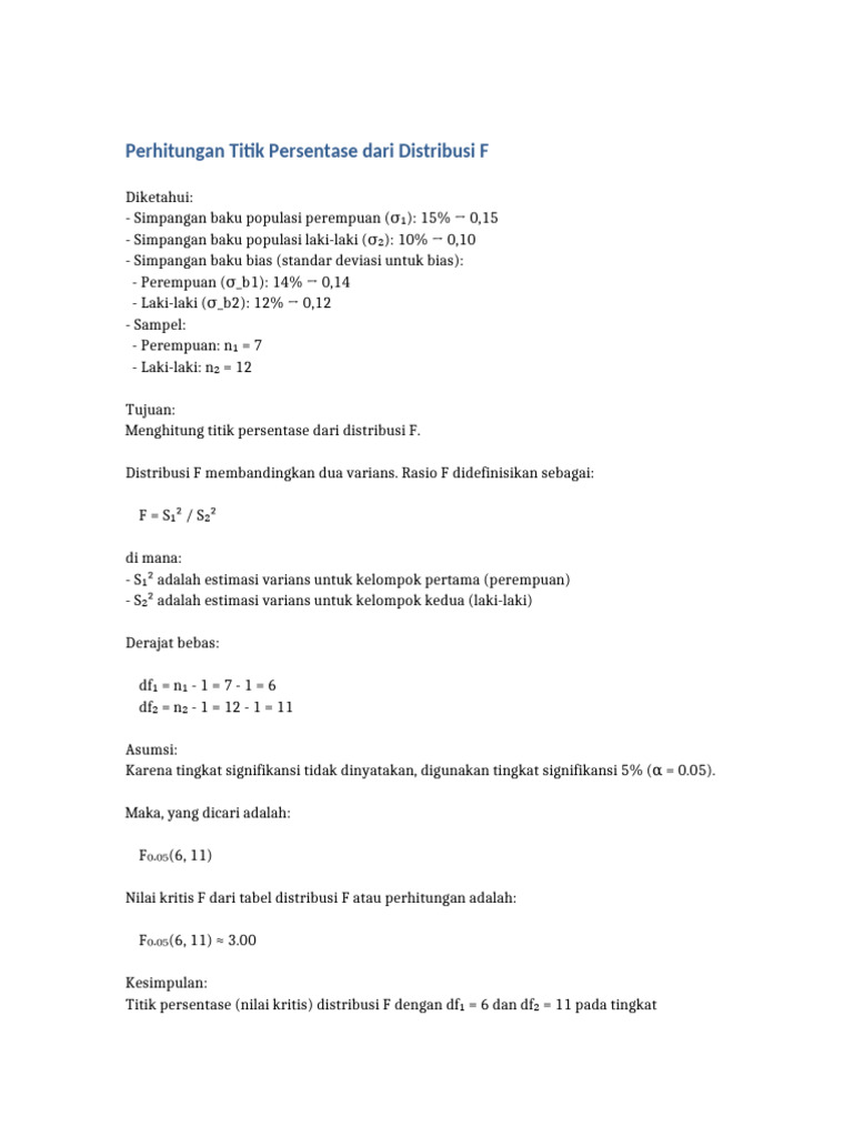 Titik Persentase Distribusi F | PDF