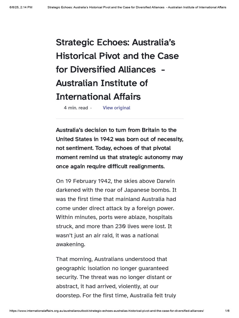 Strategic Echoes - Australia's Historical Pivot and The Case For ...