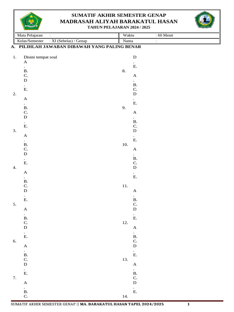 Template Soal Ma | PDF