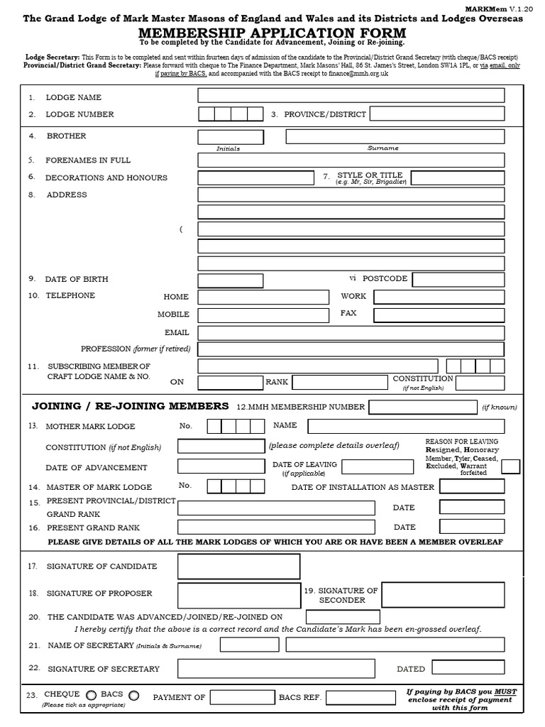 Membership Application Form | PDF | Masonic Lodge | Fraternities