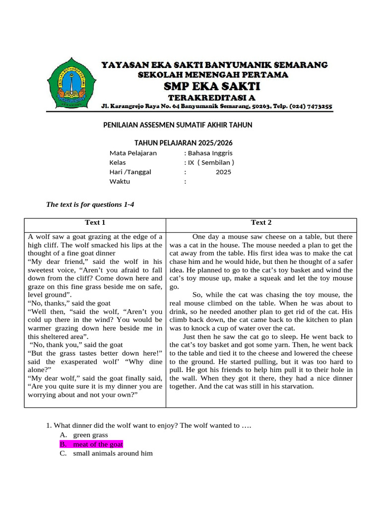 Latihan Soal B Inggris Asat | PDF | Komodo Dragon | Tsunami