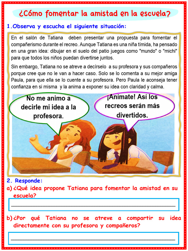 Propuesta de Tatiana para fomentar la amistad | PDF | Amistad | Empatía