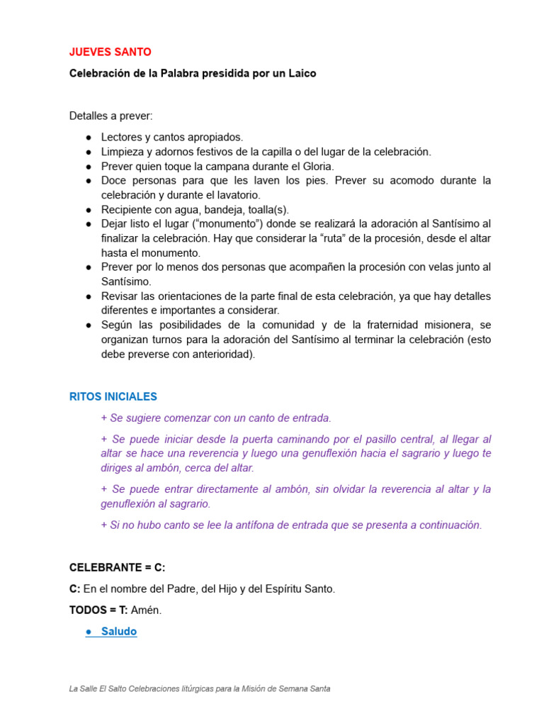 Celebración de La Palabra Jueves Santo | PDF | eucaristía | Cristo (título)