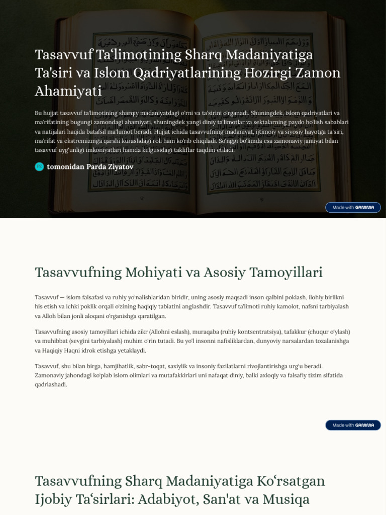 Tasavvuf Talimotining Sharq Madaniyatiga Tasiri Va Islom ...