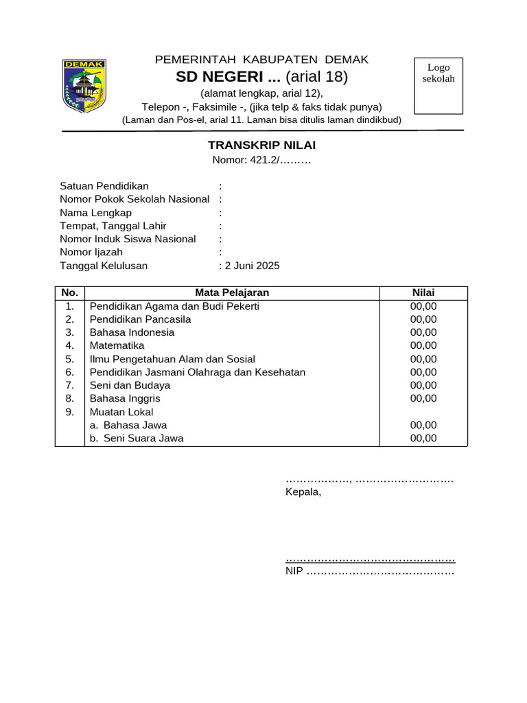 Format Transkrip Nilai KM | PDF