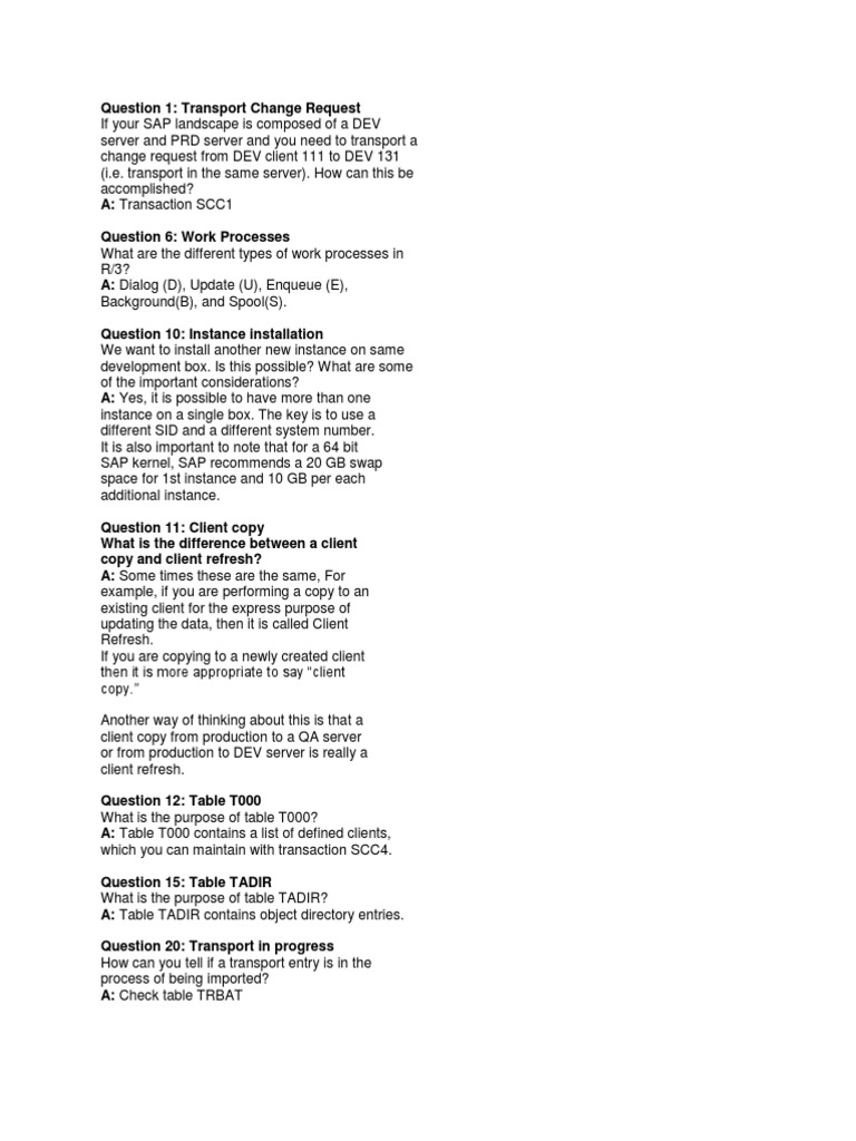 SAP Basis Questions Ans | PDF | Oracle Database | Databases