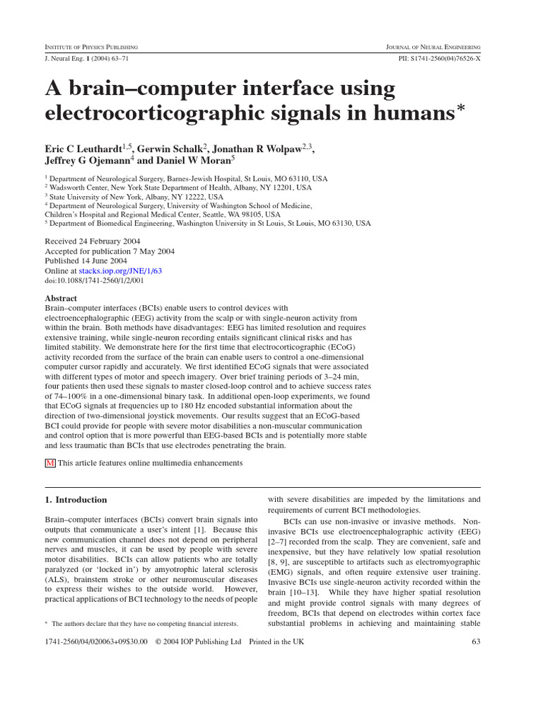 A Brain Computer Interface Using Electro | PDF | Electroencephalography | Neuroscience