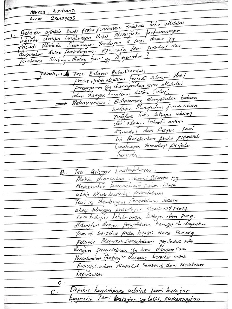 UTS Belajar & Pembelajaran Wadianti | PDF