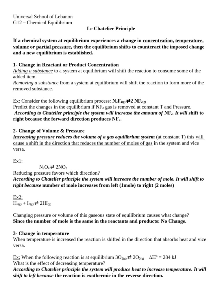Le Chatelier Principle-Handout | PDF