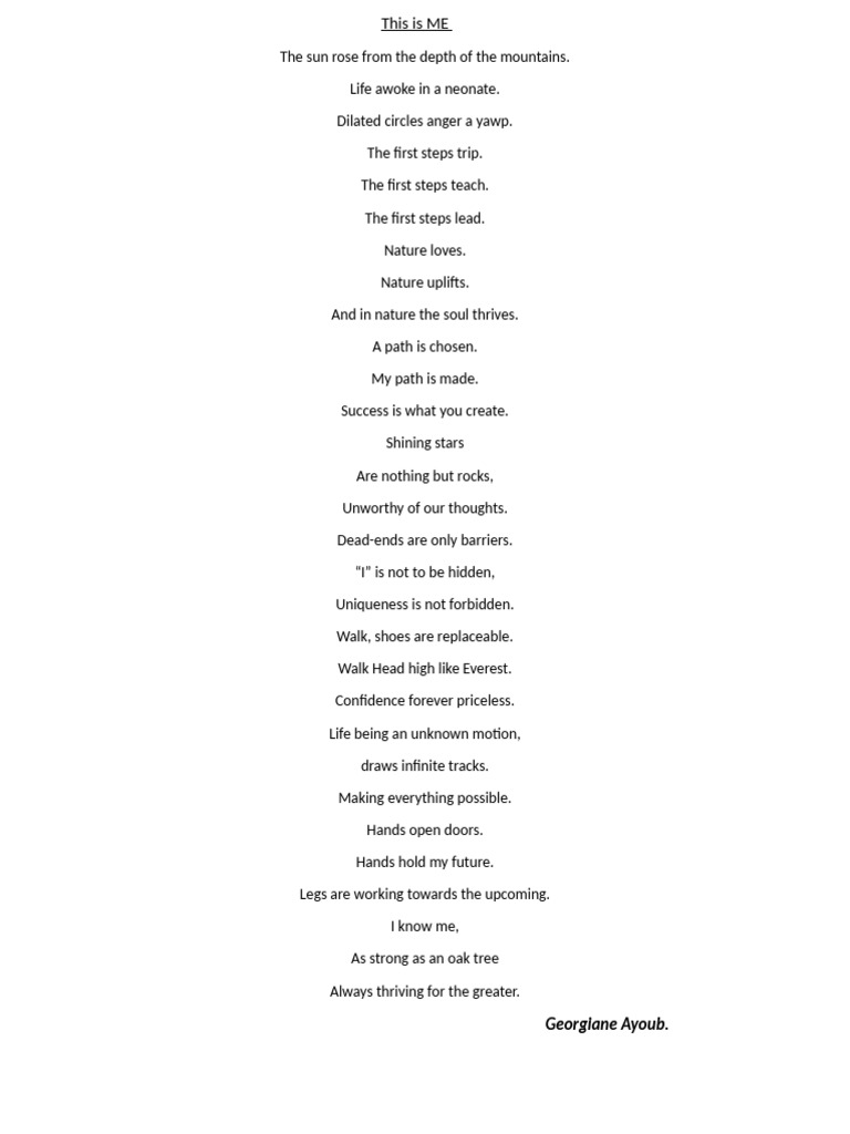 This Is Me Poem - Georgiane Published Version | PDF