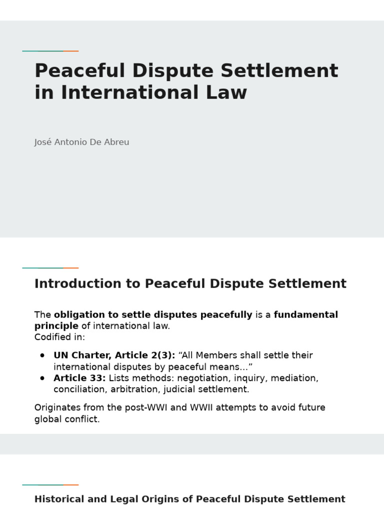 Peaceful Dispute Settlement in International Law | PDF | Mediation ...
