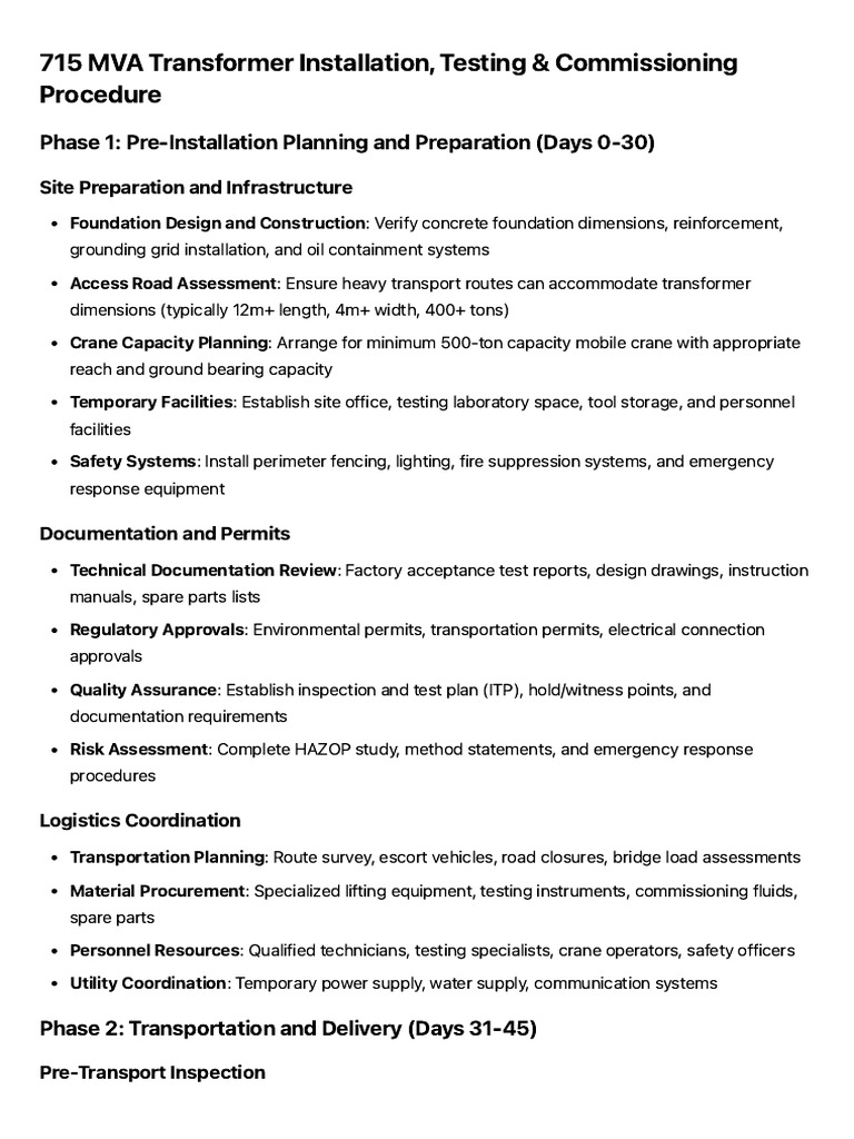 715 MVA Transformer Installation, Testing & Commissioning Procedure ...