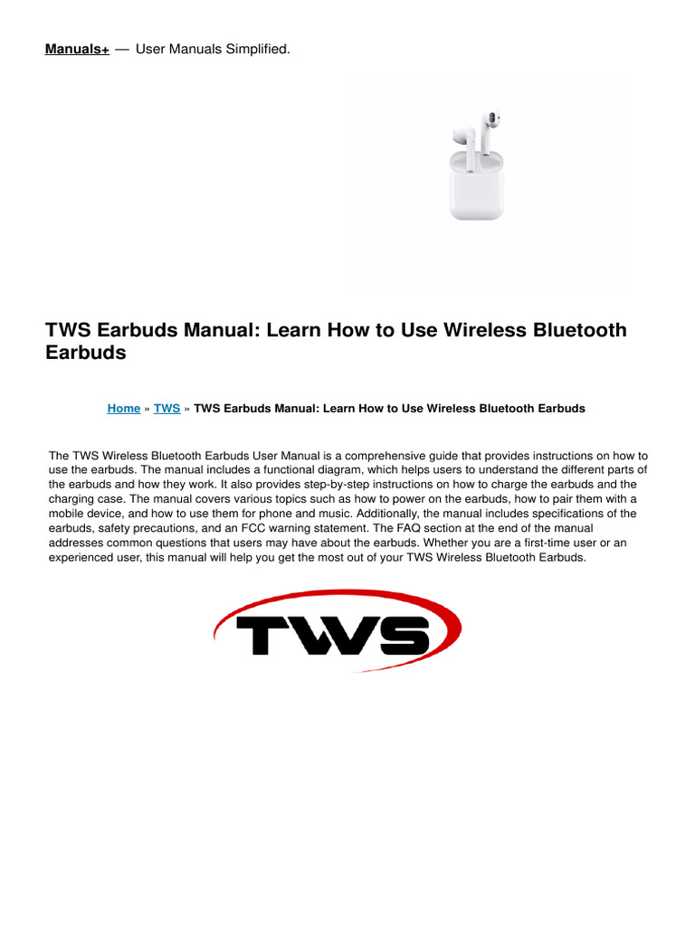 TWS Earbuds User Manual Guide | PDF | Headphones | Bluetooth