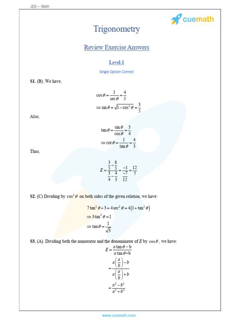 Trigonometry: Review Exercise Answers | PDF | Elementary Geometry | Trigonometry