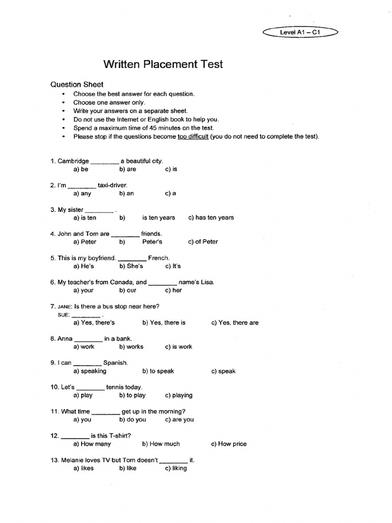 F2F Placement Test | PDF