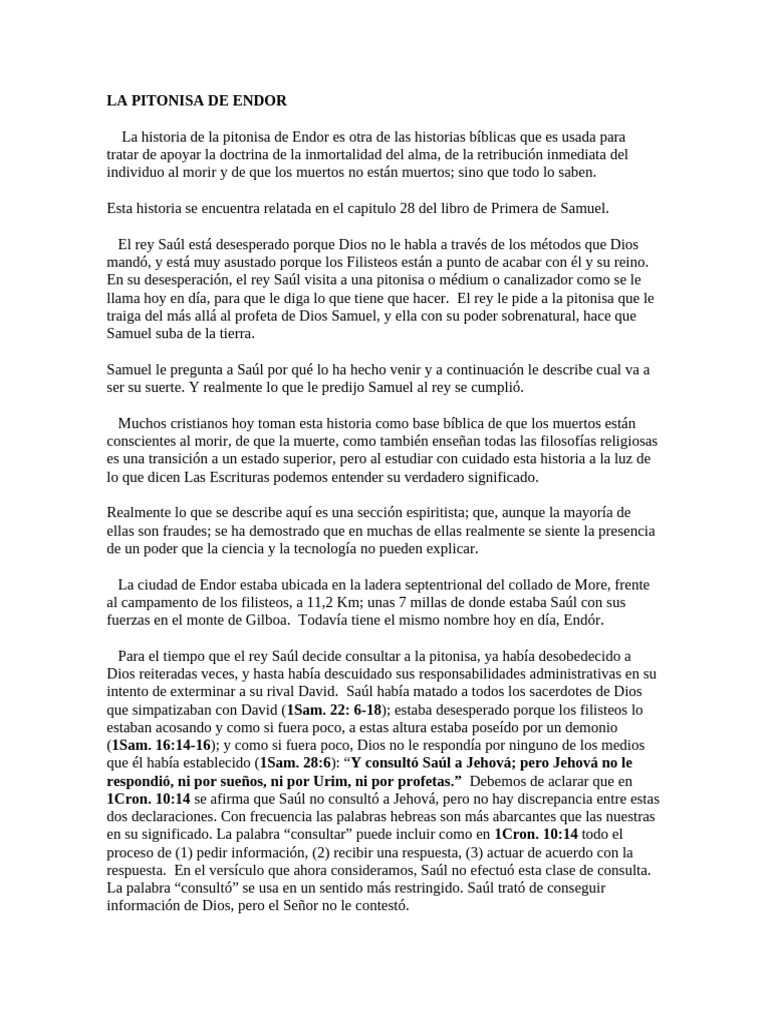 La Pitonisa de Endor en la Biblia | PDF | Saulo | Satán