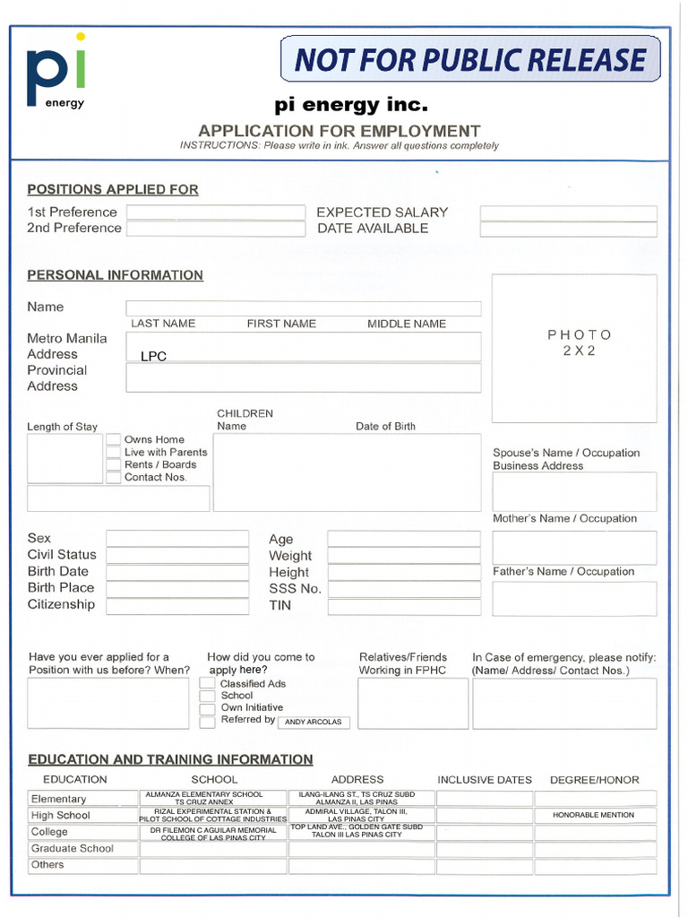 Pi Energy - Application Form | PDF