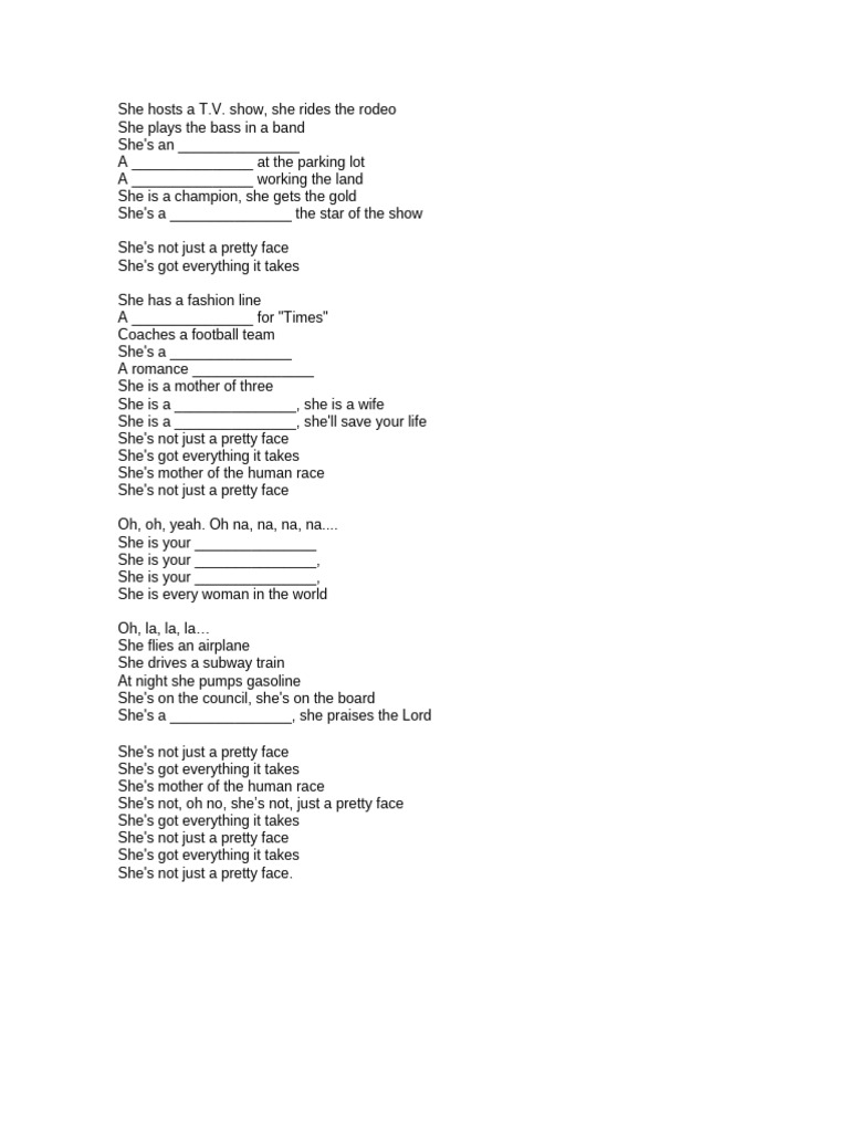 Letra She's Not Just A Pretty Face | PDF