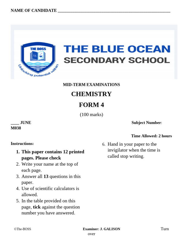 Chemistry Form 4 Mid Term Exams | PDF | Sodium | Chemical Compounds