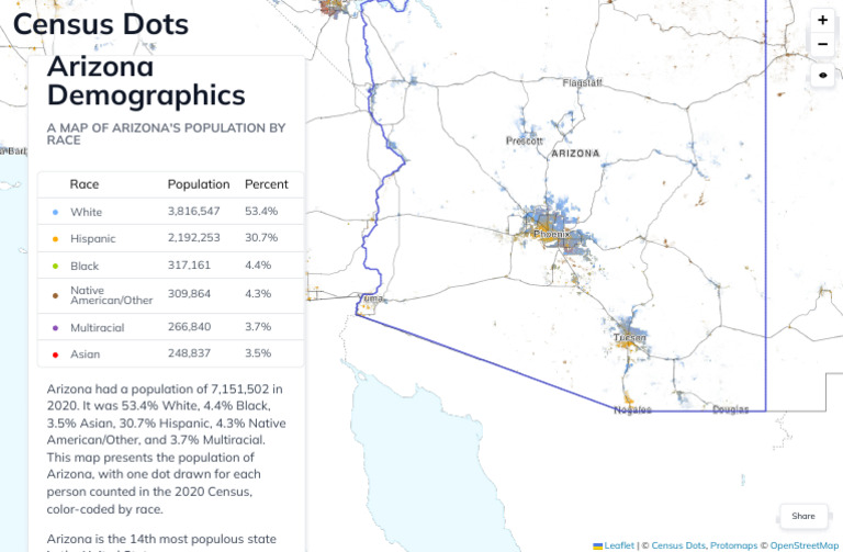Arizona Demographics - Map of Population by Race - Census Dots | PDF